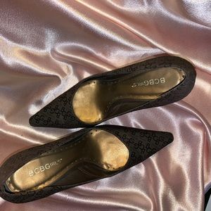 BCBGirls | Shoes | Bcbg Logo Fabric Luscious Brown Stiletto 75 Heels ...